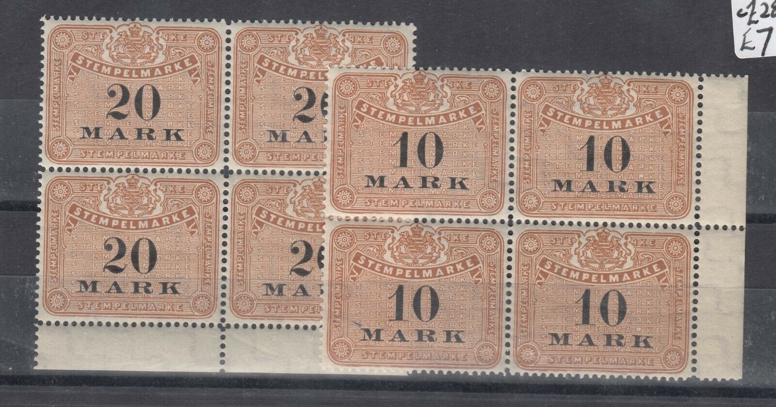 Germany 10/20 mark Stempelmarke Blocks Of 4 Mint J9075 / HipStamp