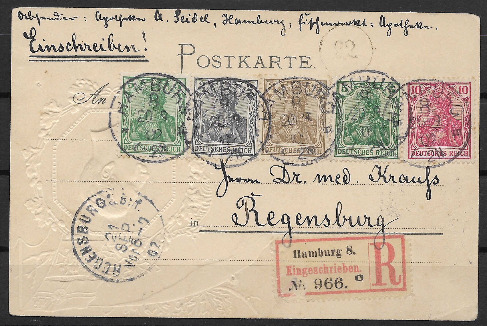 German Empire: 1902 Very Nice Registered PPC 4 Colour Franking and ...