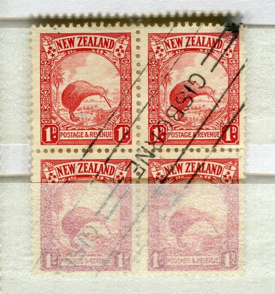 NEW ZEALAND; 1930s early Pictorial issue fine used 1d. BLOCK of 4 ...