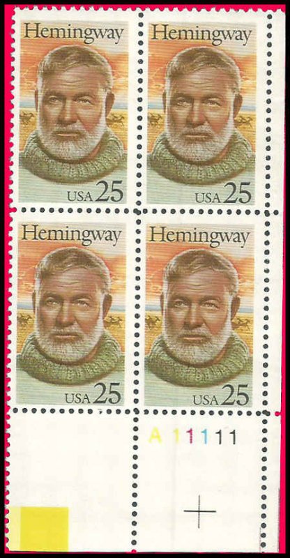 PCBstamps US #2418 PB $1.00 (4x25c)Ernest Hemingway, MNH, (PB-4 ...