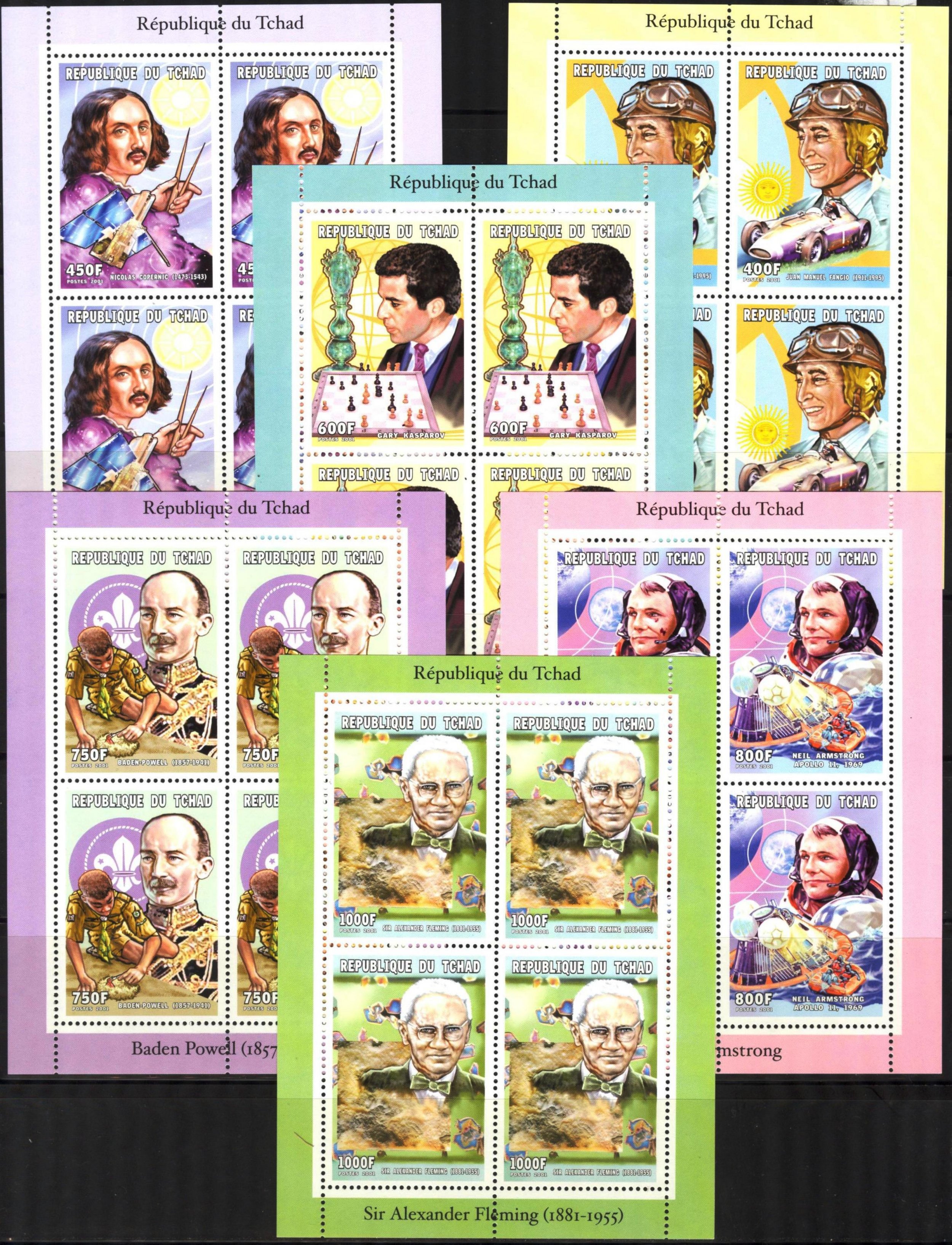 Chad 2001 Famous People Chess Ships Trains Darwin Scouts Space 12 Sh ...
