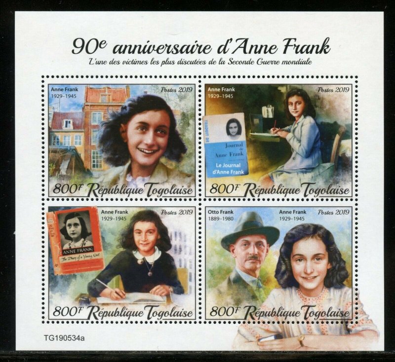 Togo 90th Birth Anniversary of Anne Frank Sheet Mint NH | Africa - Togo ...
