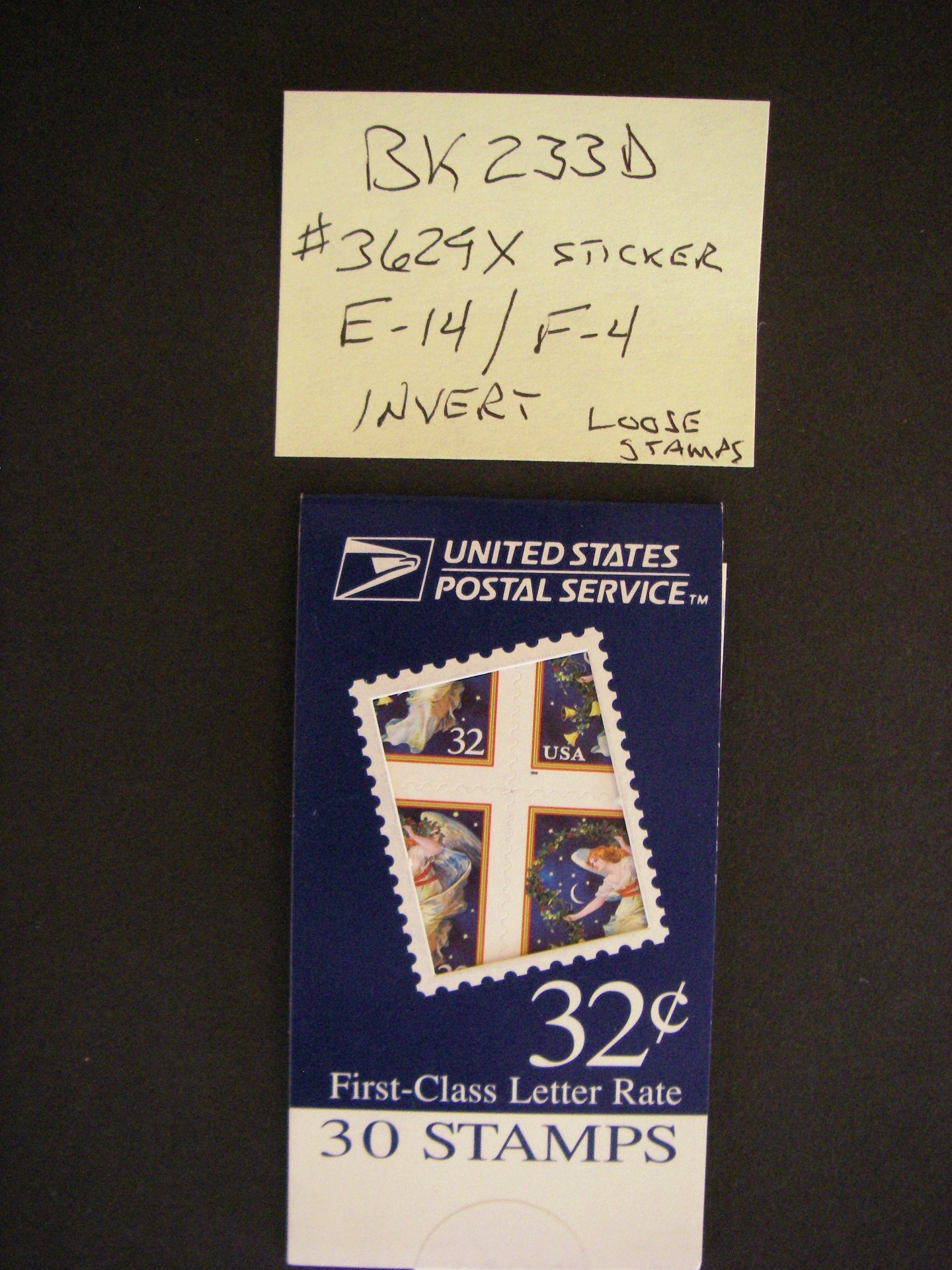 BK233D, Scott 3012d, 32c Angel, MDI Booklet 30, Pos E-14/F-4, #3629X ...