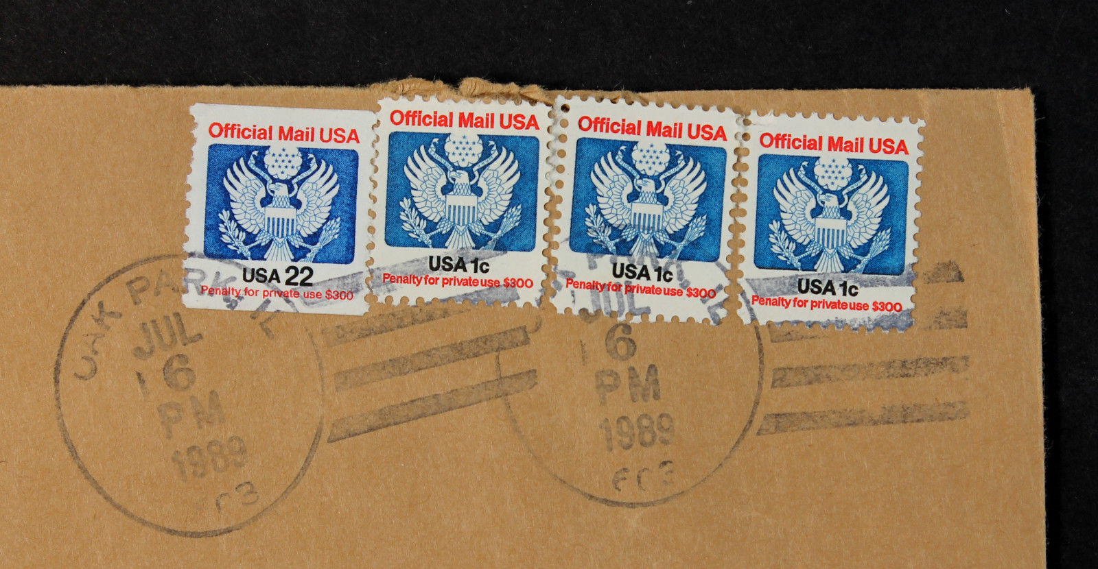 US Stamp Sc# O127 (3 singles) + O136 on Large Dept.of the Army Manila ...
