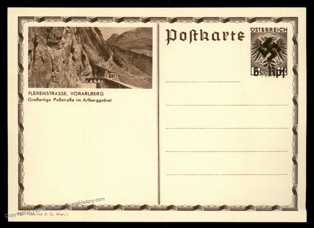 Austria Ostmark Flexenstrasse Postal Card Unissued Swastika Overprint ...