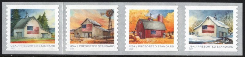 SC#5684-87 (Presorted Standard) Flags on Barns Coil Strip of Four (2022 ...