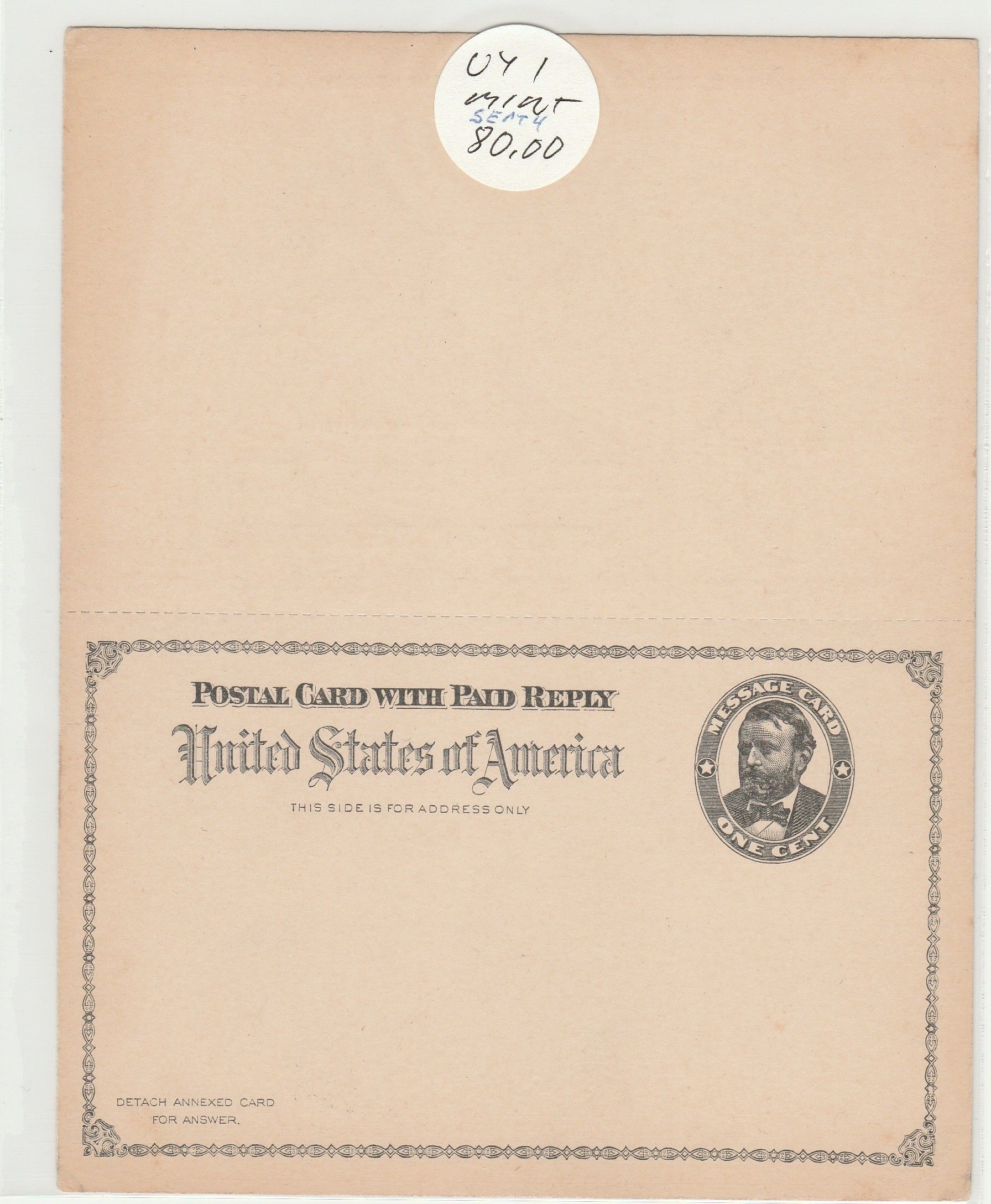Scott# UY1 Un Folded US Postal Reply Card | United States, Postal Cards ...