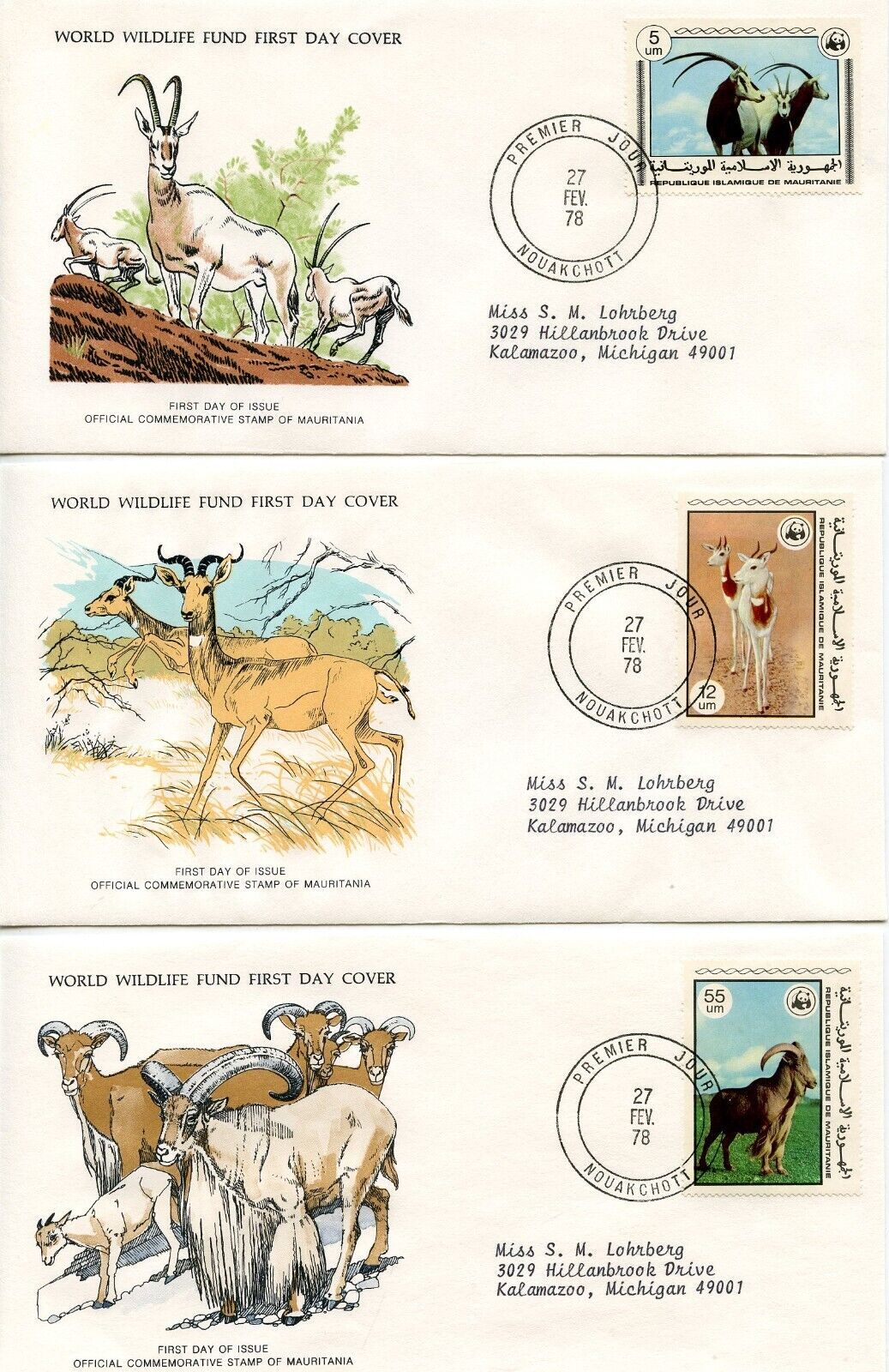 Mauritania 1978 WWF World Wildlife Group of Three First DAY Covers ...