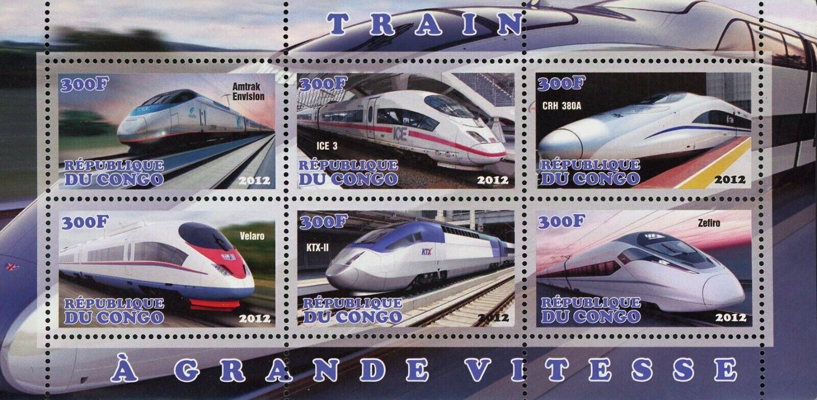 Train Transportation Zefiro Velaro Amtrak Envision Souvenir Sheet of 6 ...