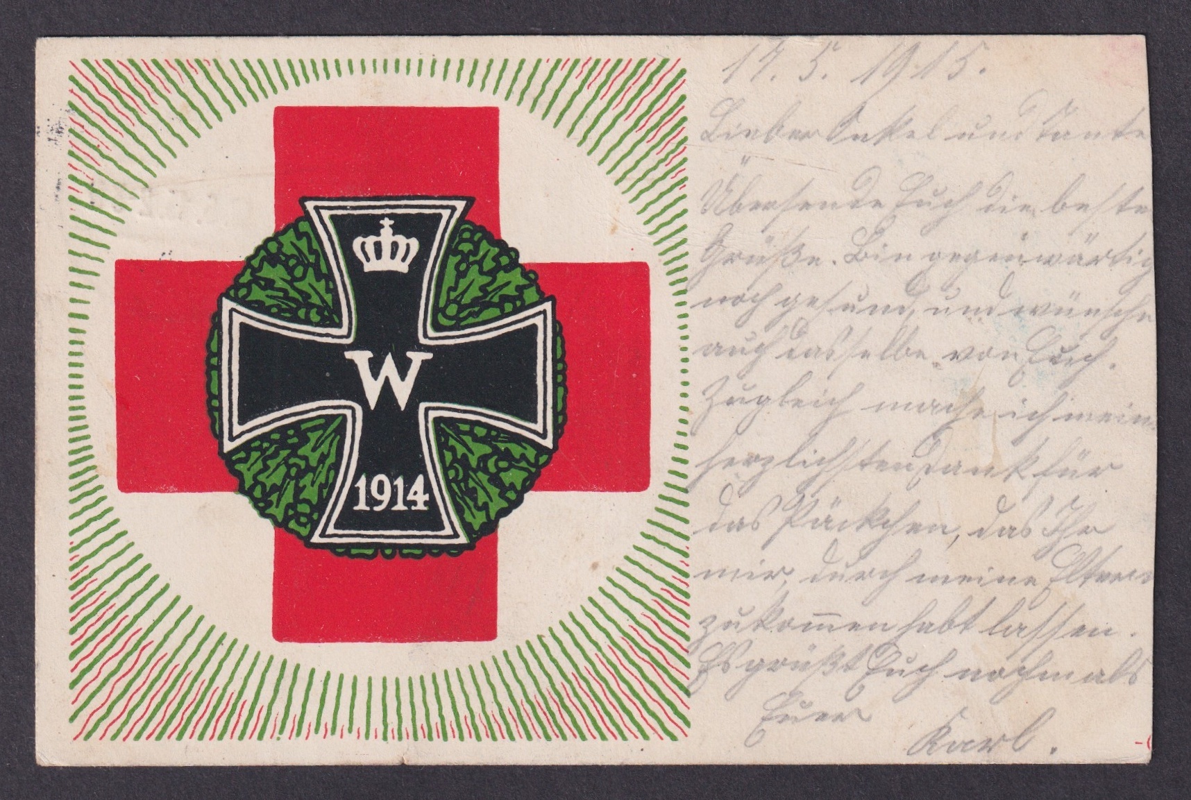 GERMANY 1915 Field post propaganda postcard KD Felpoststation 93, WWI ...