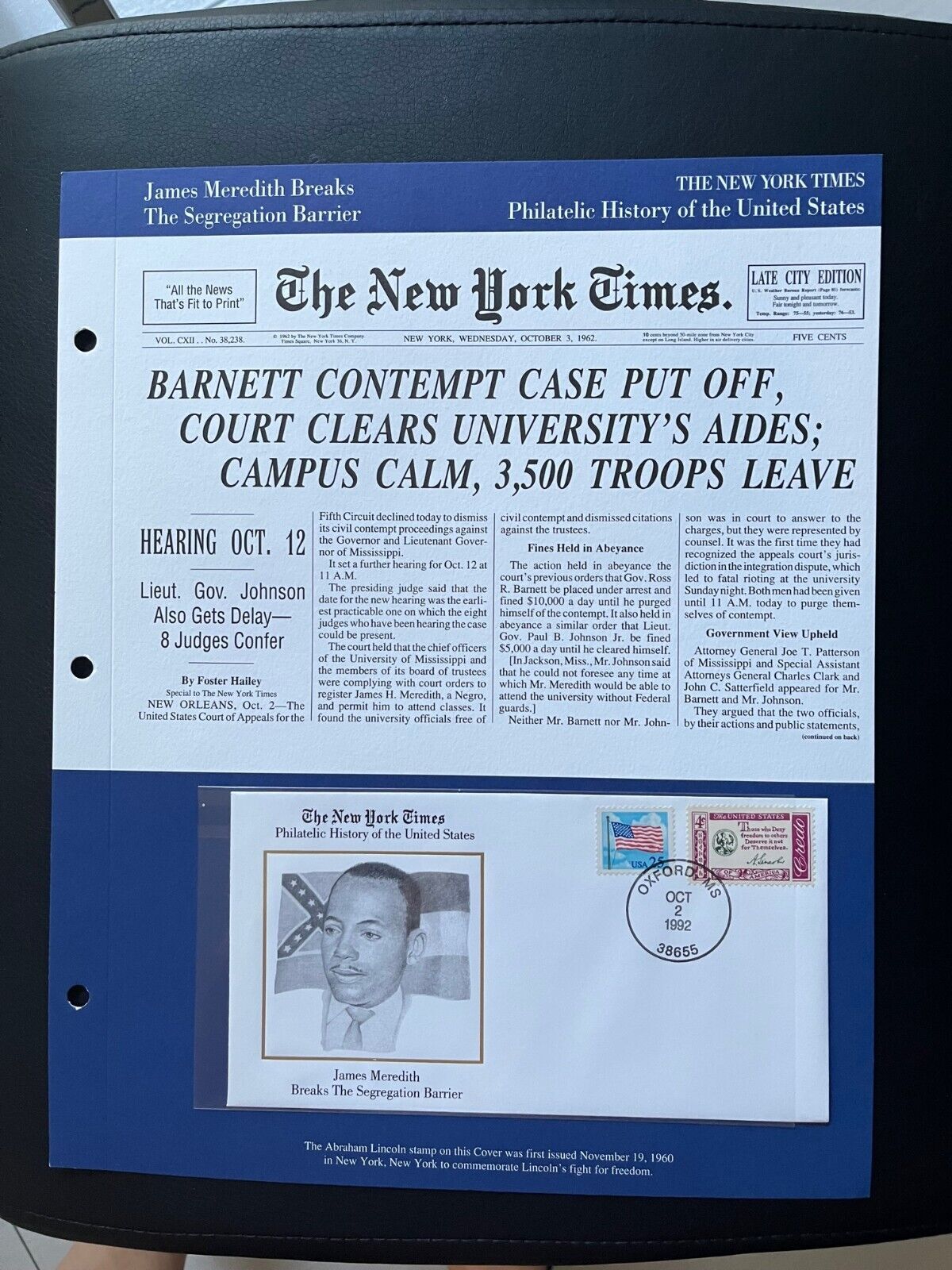 NY times Philatelic history of US panel:James Meredith break ...