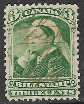 Canada 1868 QV 3c Green Bill Stamp Revenue VDM. Fb40 Used | Canada ...