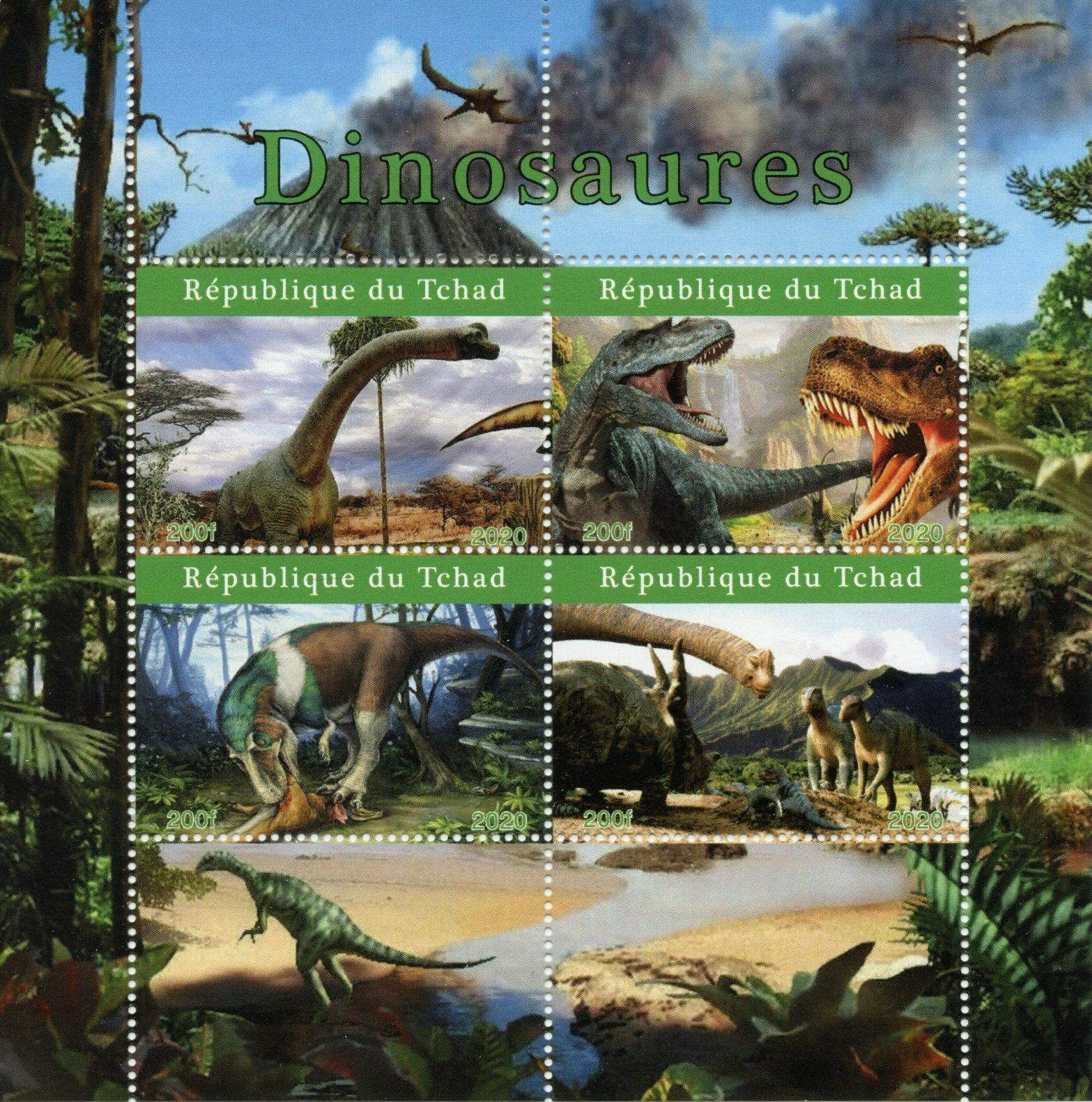 Chad Dinosaurs Stamps 2020 MNH Prehistoric Animals T-Rex Brontosaurus ...