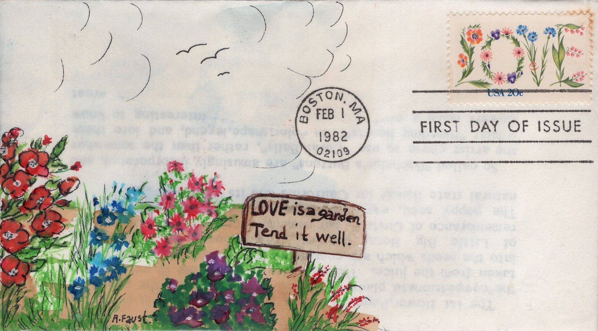 Amy Faust Hand Painted FDC for the 1982 Love Stamp | United States ...