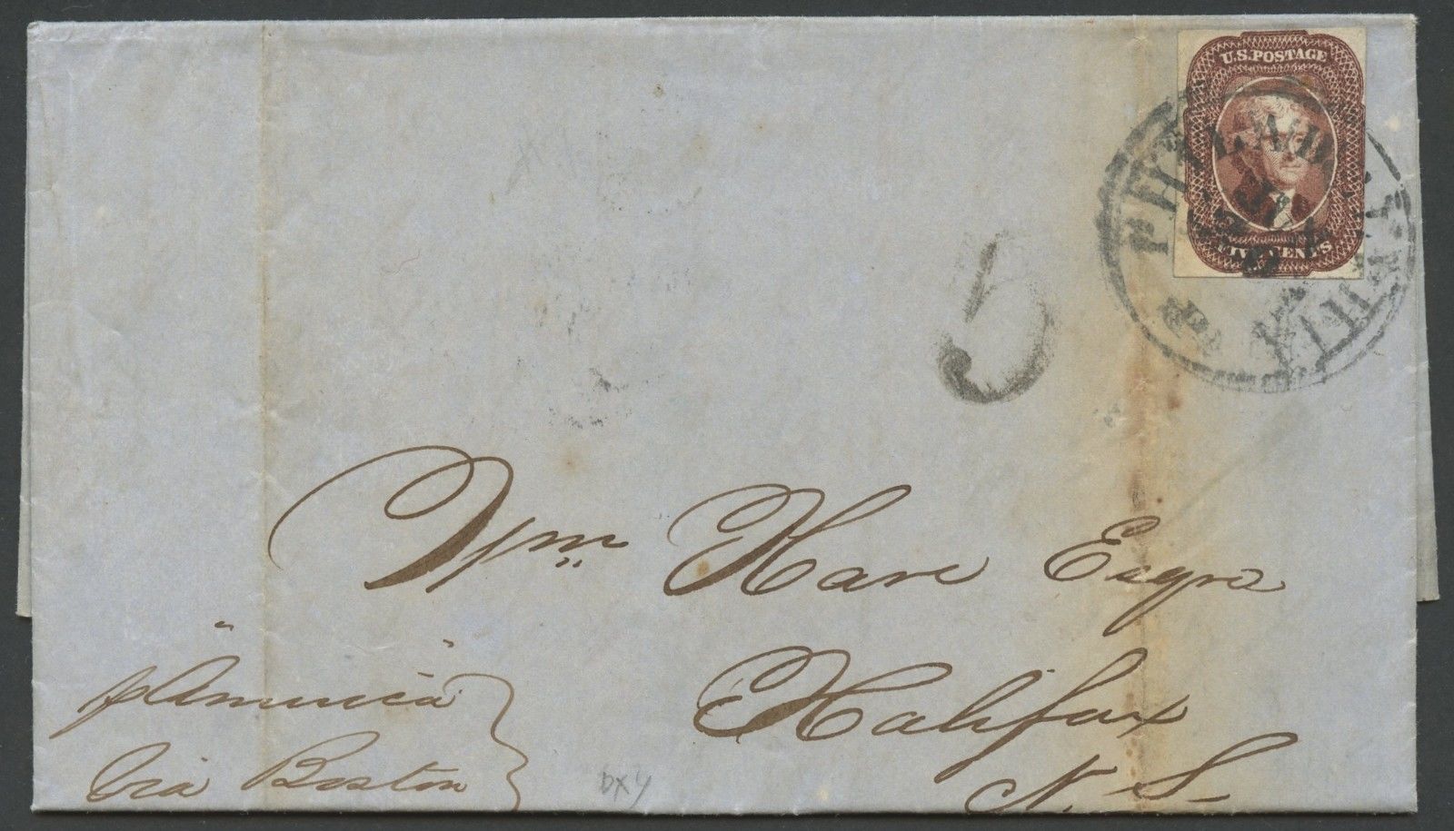 #12 ON 1856 FOLDED LETTER TO HALIFAX, NOVA SCOTIA SCARCE (ONLY 25 KNOWN ...