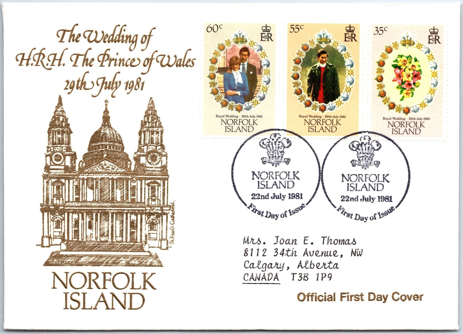 First DAY Cover Royal Wedding Prince Charles & Princess Diana Norfolk ...