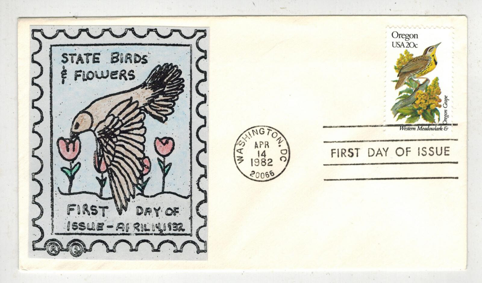 1982 Birds and Flowers Scarce Color Label FDC Oregon Scarce 1st Rourke ...