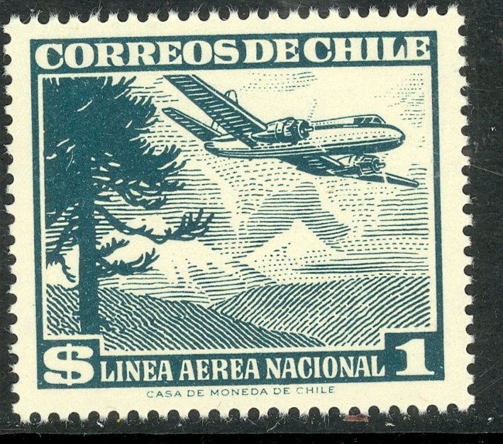 Chile 1959 1p Airplane Over Mountains Sc C207 MNH | Central & South ...