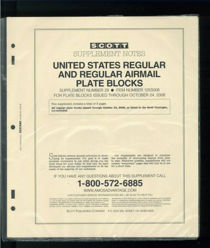 SCOTT 2008 United States #28 - 125S008 Postage Stamp Album Supplement ...