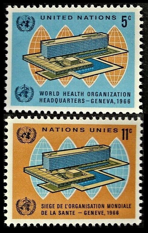 1966 UN New York 166-167 Inauguration of W.H.O. Headquarters in Geneva ...