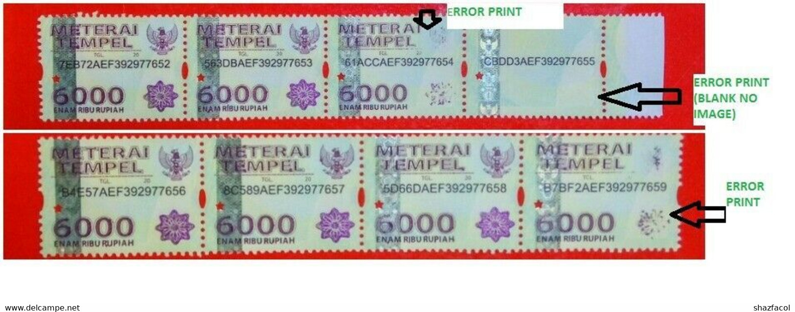 Indonesia Revenue Meterai Materai Errors Print 2018 rare | Specialty ...