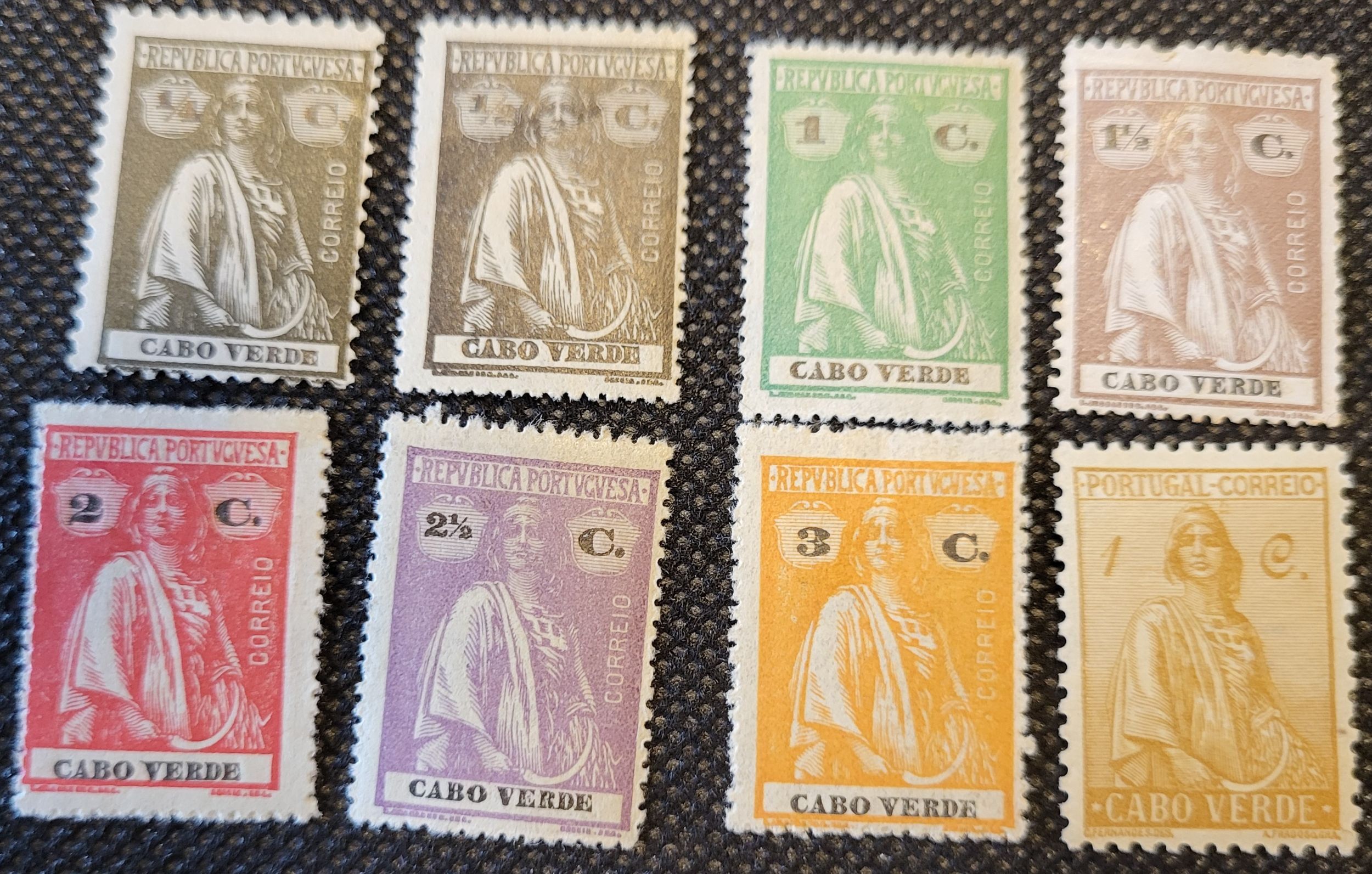 Cape Verde, 1914-34, Portuguese Ceres ,short sets,#144-49,215,MH,SCV$5. ...
