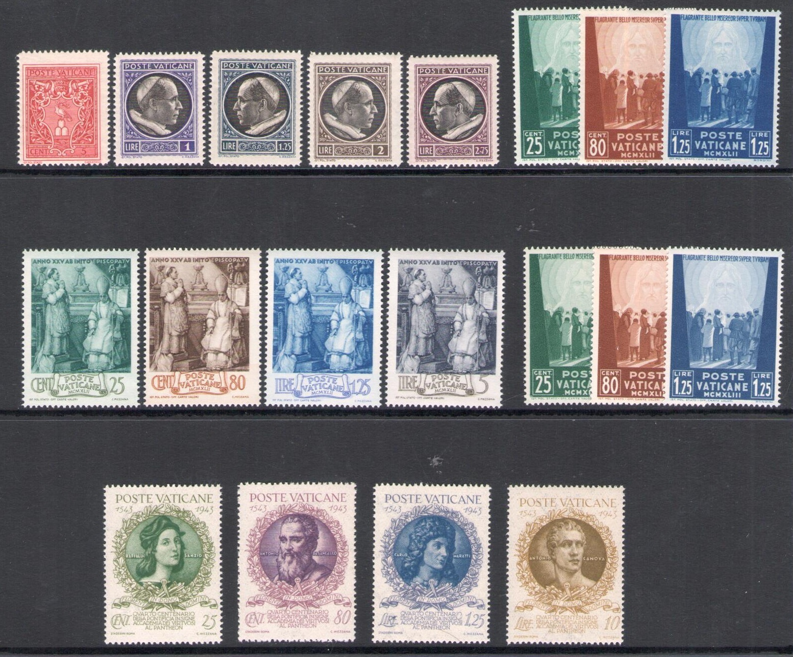 1940-44 Vatican, New Stamps, Complete Vintages, 19 Values, MNH ...