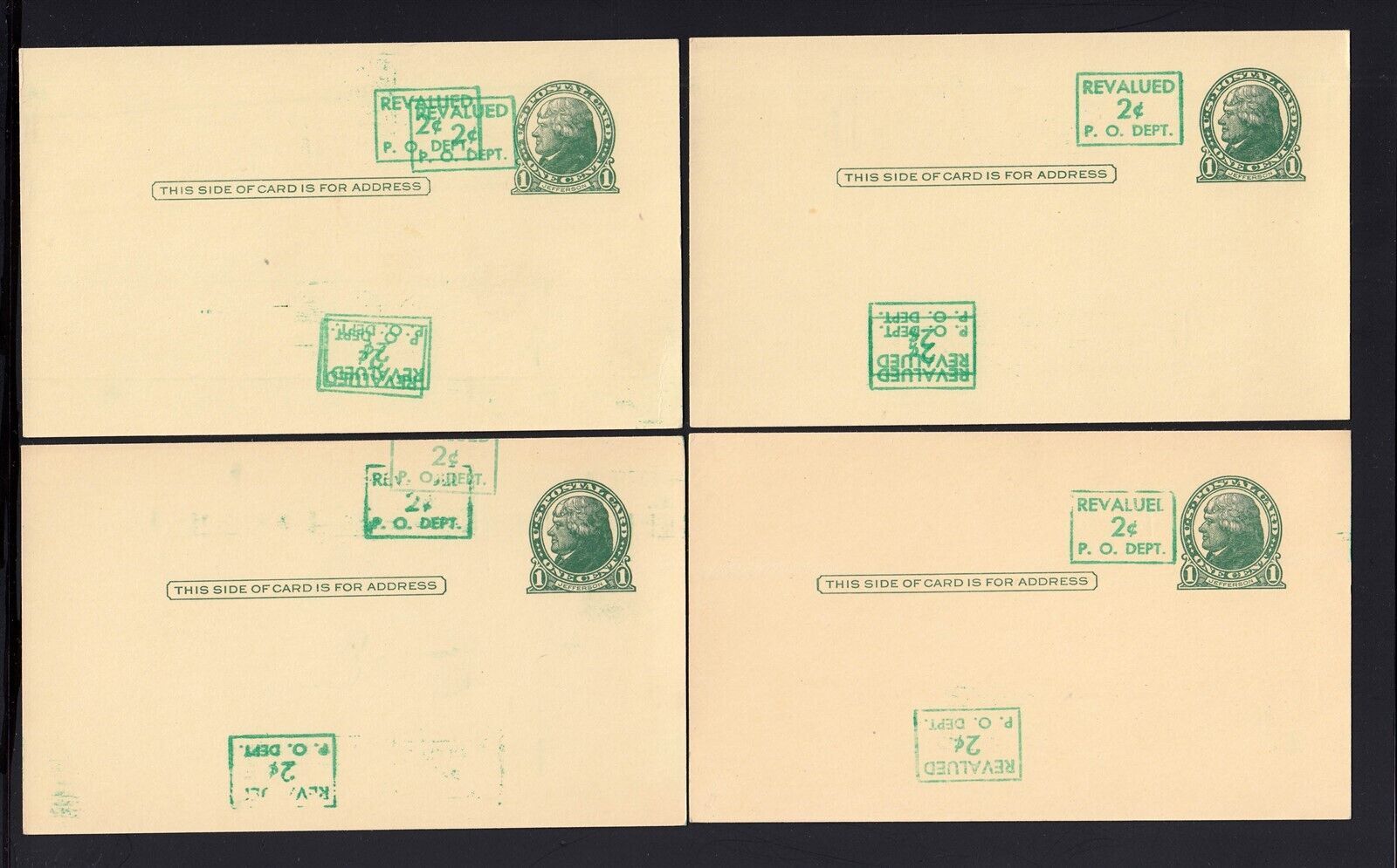 UX39 (4) Mint Postal Cards, MULTIPLE Surcharges Front/Back Group #4 ...