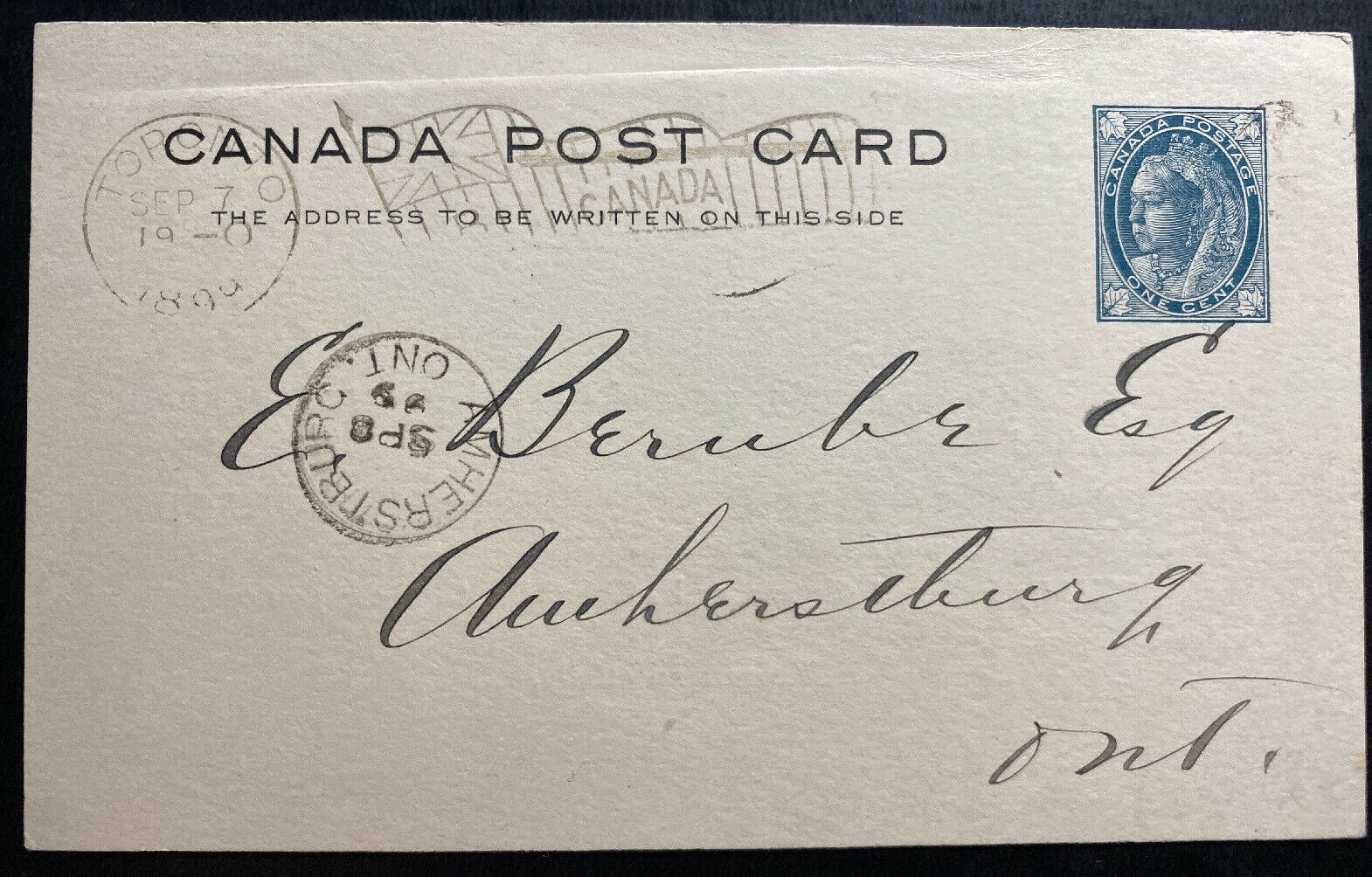 1899 Toronto Canada Commercial Stationery Postcard Cover To Amherstburg ...