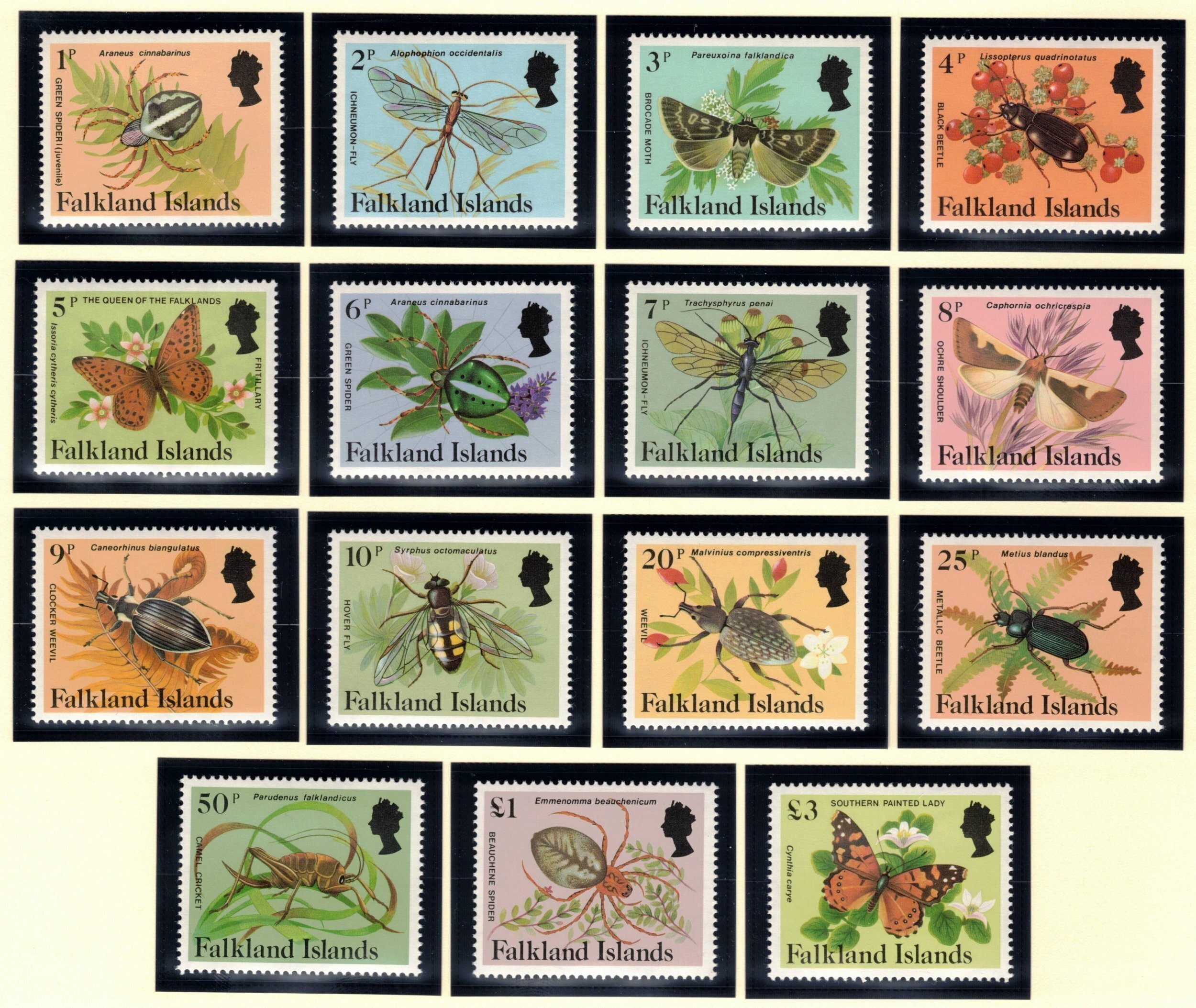 FALKLAND ISLANDS 1984 Insects & Spiders; Scott 387-401, SG 469A-483A ...