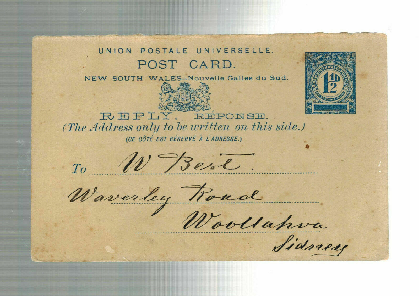 1899 Sydney Australia Postal Stationery Postcard Cover to Woolhava ...
