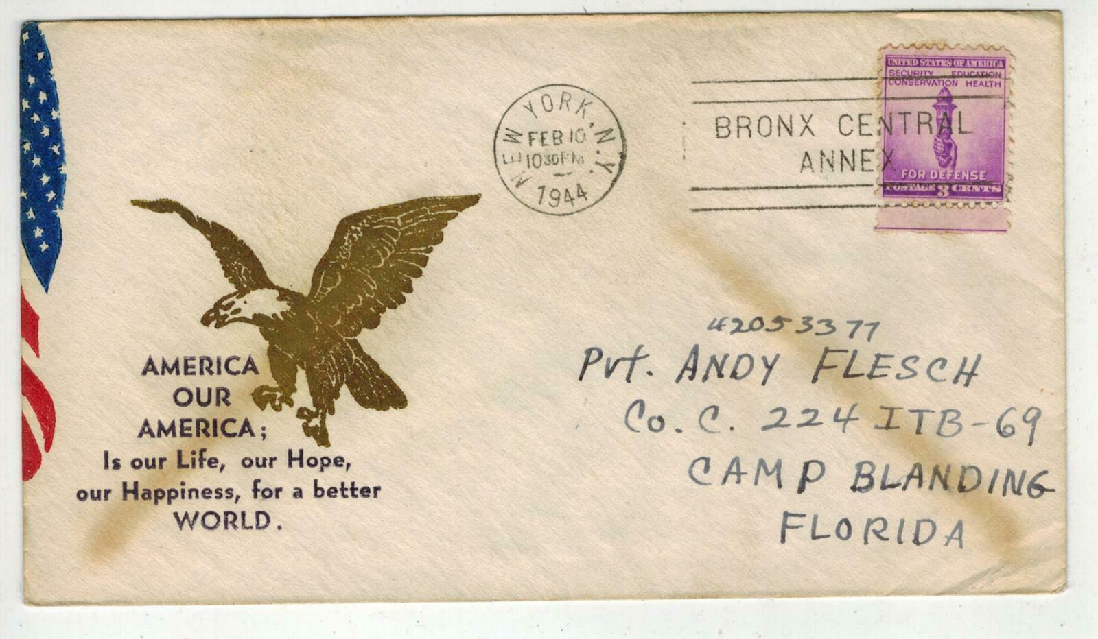 WW2 FLAG PATRIOTIC 1944 EAGLE AMERICA OUR AMERICA NY Bronx Central ...