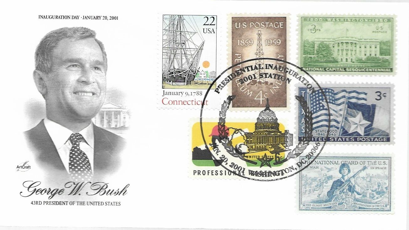 2001 Inauguration Cover, George W. Bush, Art Craft, fancy cancel w ...