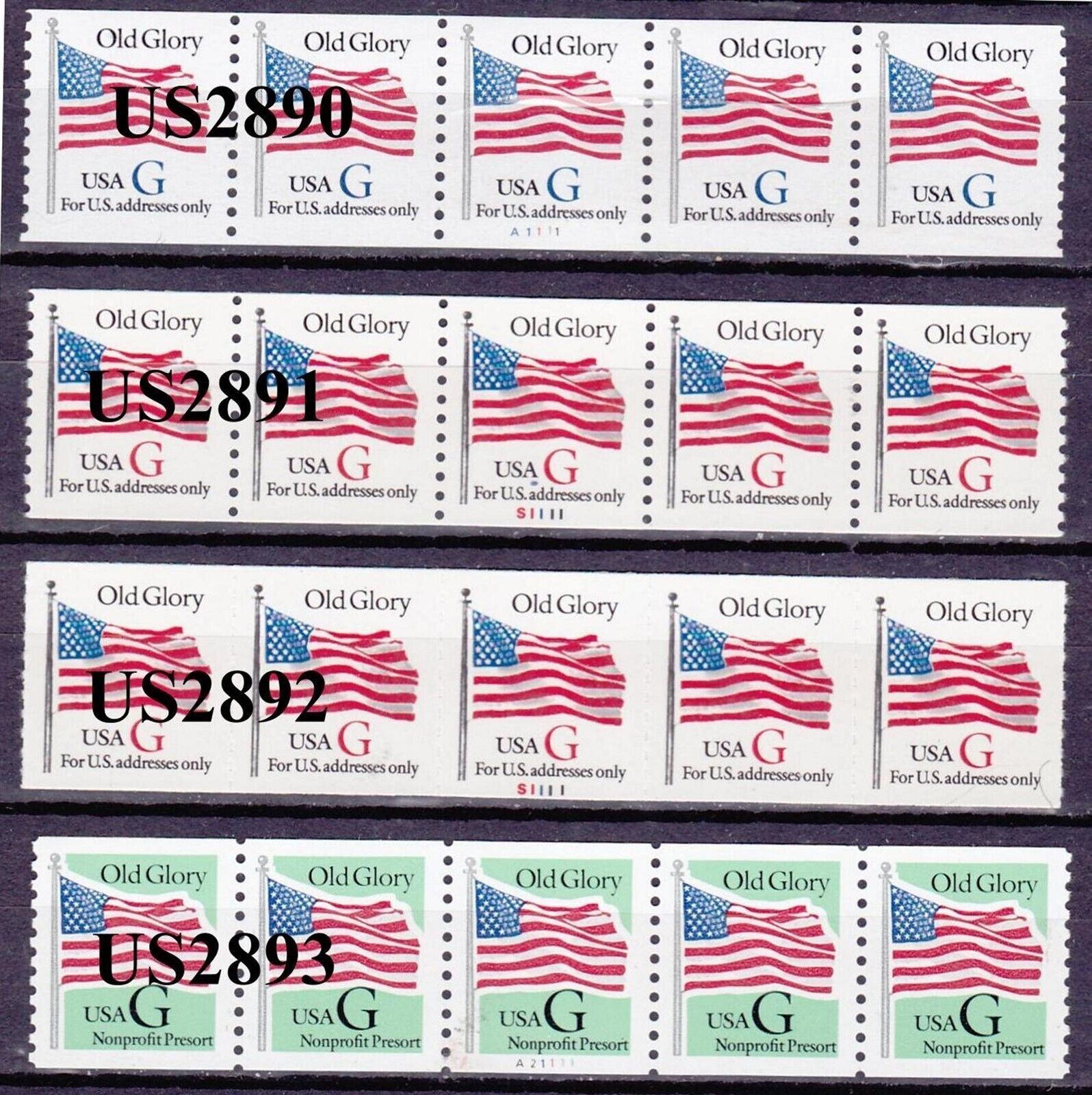 Pnc5 32c G Rate US 2890, US 2891, US 2892, US 2893 Lot (4) MNH F-Vf ...