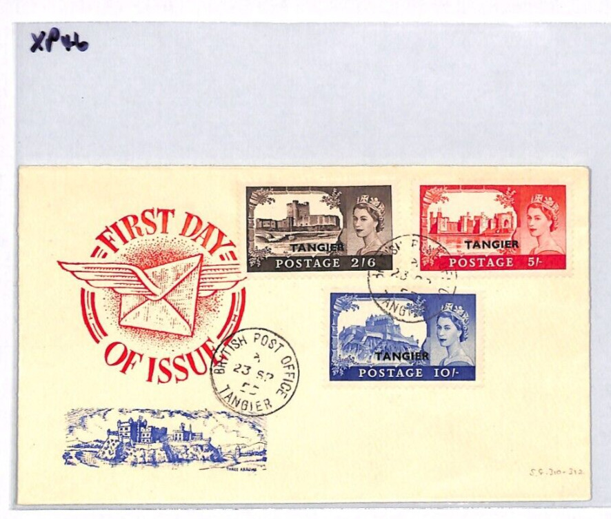 TANGIER QEII FDC 1955 GB CASTLE High Values ILLUSTRATED First Day Cover ...