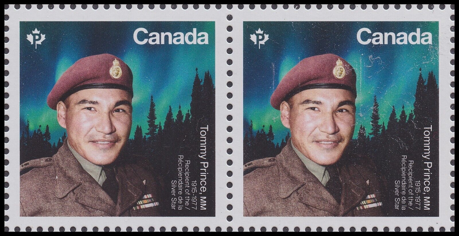 Canada 3361a Tommy Prince 'P' horz pair (2 stamps from sheet) MNH 2022 ...
