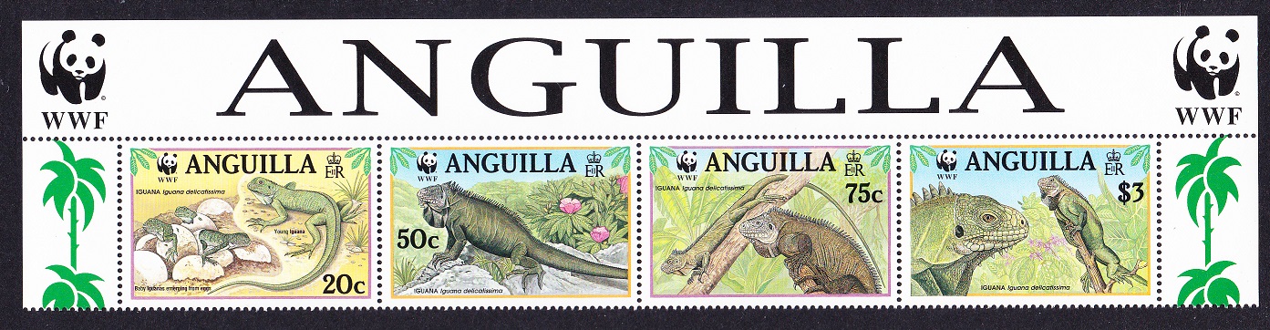 Anguilla WWF West Indian Iguana Strip of 4v with WWF Logo SG#1004-1007 ...