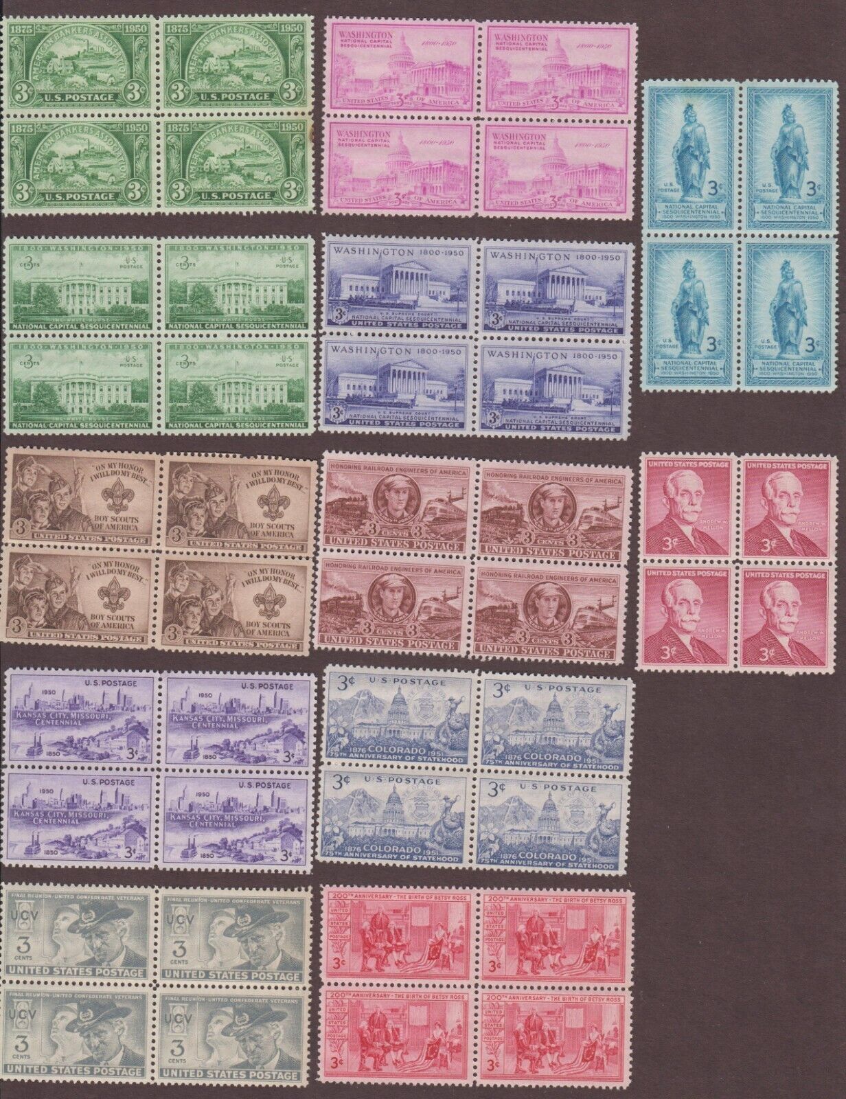 Us,1950'S, Mint NH, LOT of 12 Blocks of 4 ALL Different,48 Stamp ...