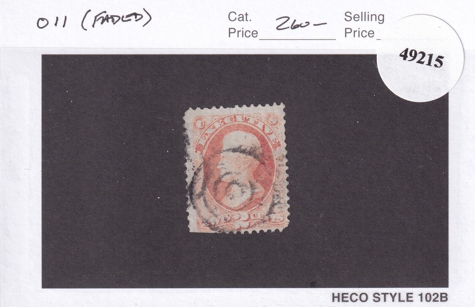 U.S Sc #O11, 2c Jackson, Executive Dept., Used (FADED), Cat $260 (49215 ...