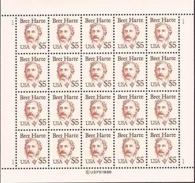 US Stamp - 1987 $5 Bret Harte - 20 Stamp Sheet NH #2196 | United States ...
