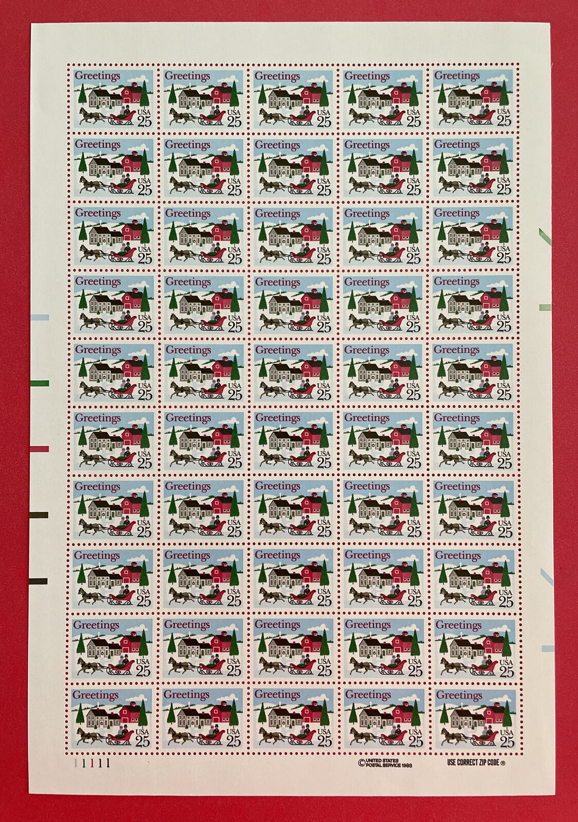 Scott 2400 WINTER SCENE Sheet of 50 US 25¢ Stamps 1988 | United States ...
