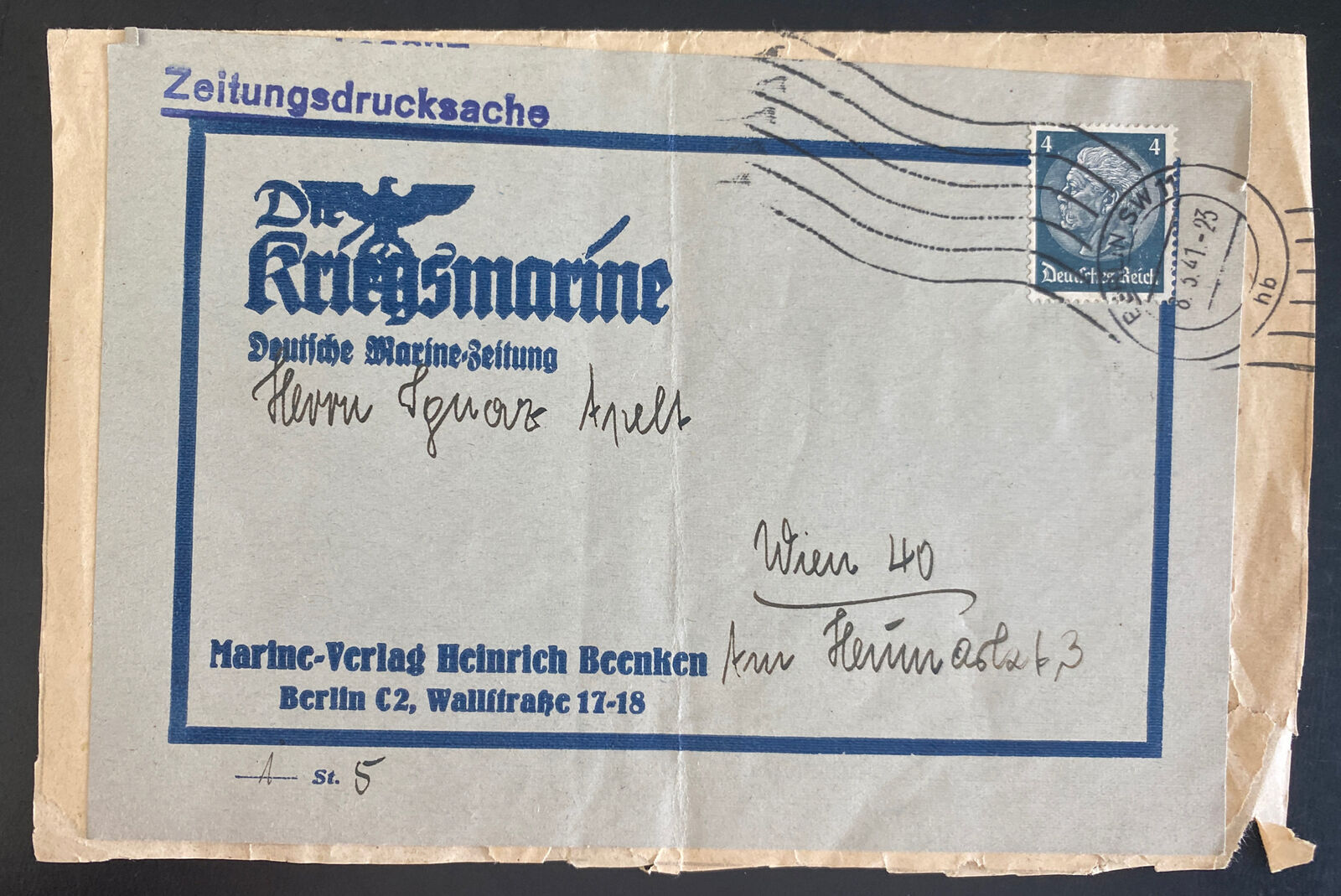 1941 Berlin Germany German Navy Marine War Economy Label Cover To ...