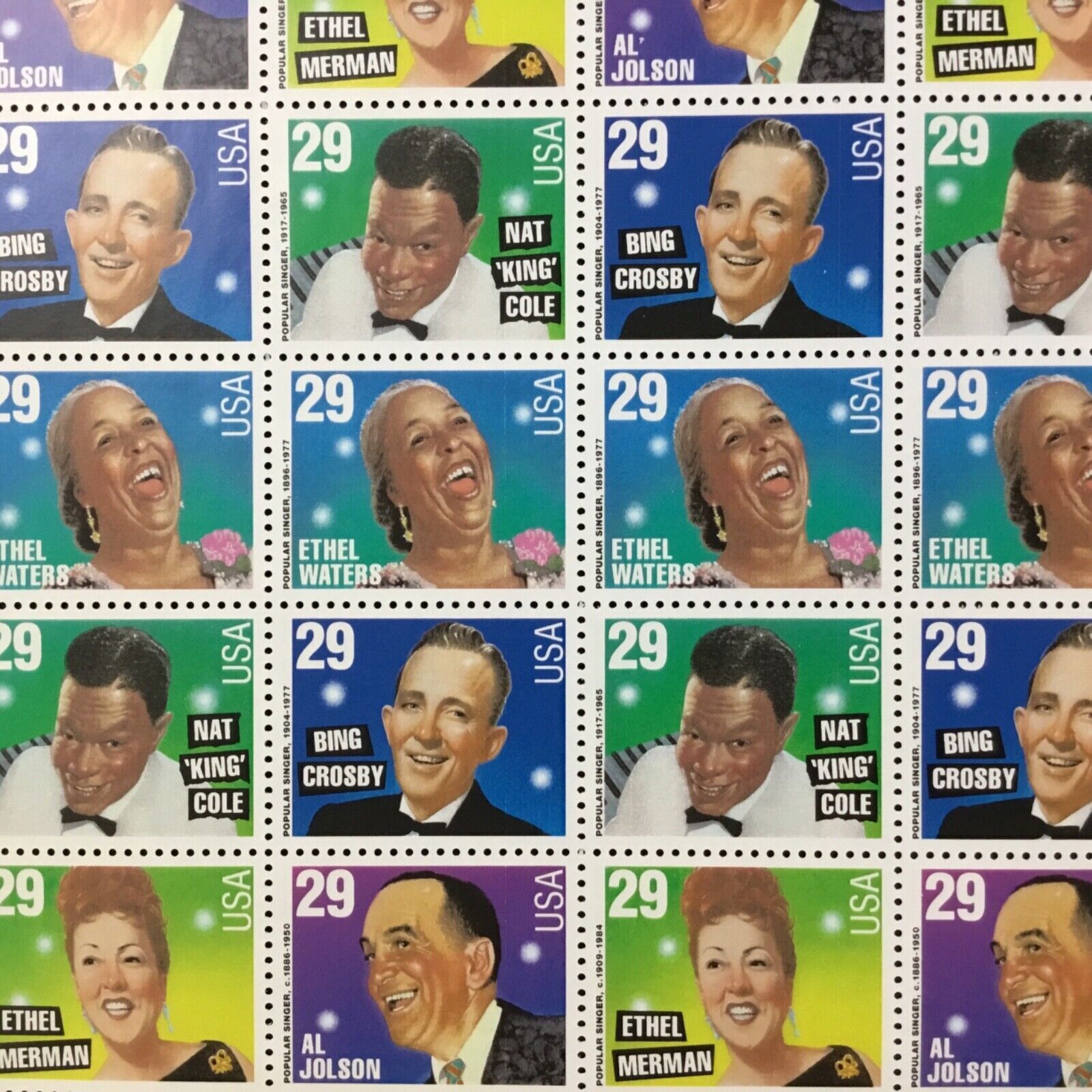 2849-2853 Popular Singers Bing Crosby MNH 29c sheet of 20 Issued in ...