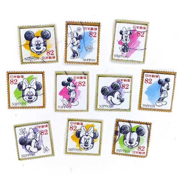 10 x Mickey and Minnie Mouse Disney Japanese used postage stamps all ...