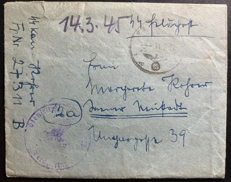 1945 Germany Waffen SS 10th Panzer Division Frundsberg Feldpost Cover W ...