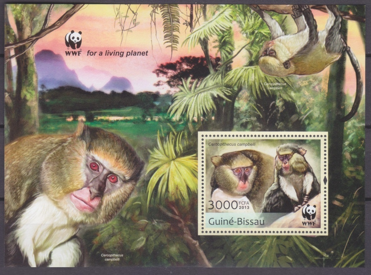 2013 Guinea-Bissau 6648/B1163 WWF / Fauna - Monkeys 12,00 € | Africa - Guinea-Bissau, General ...