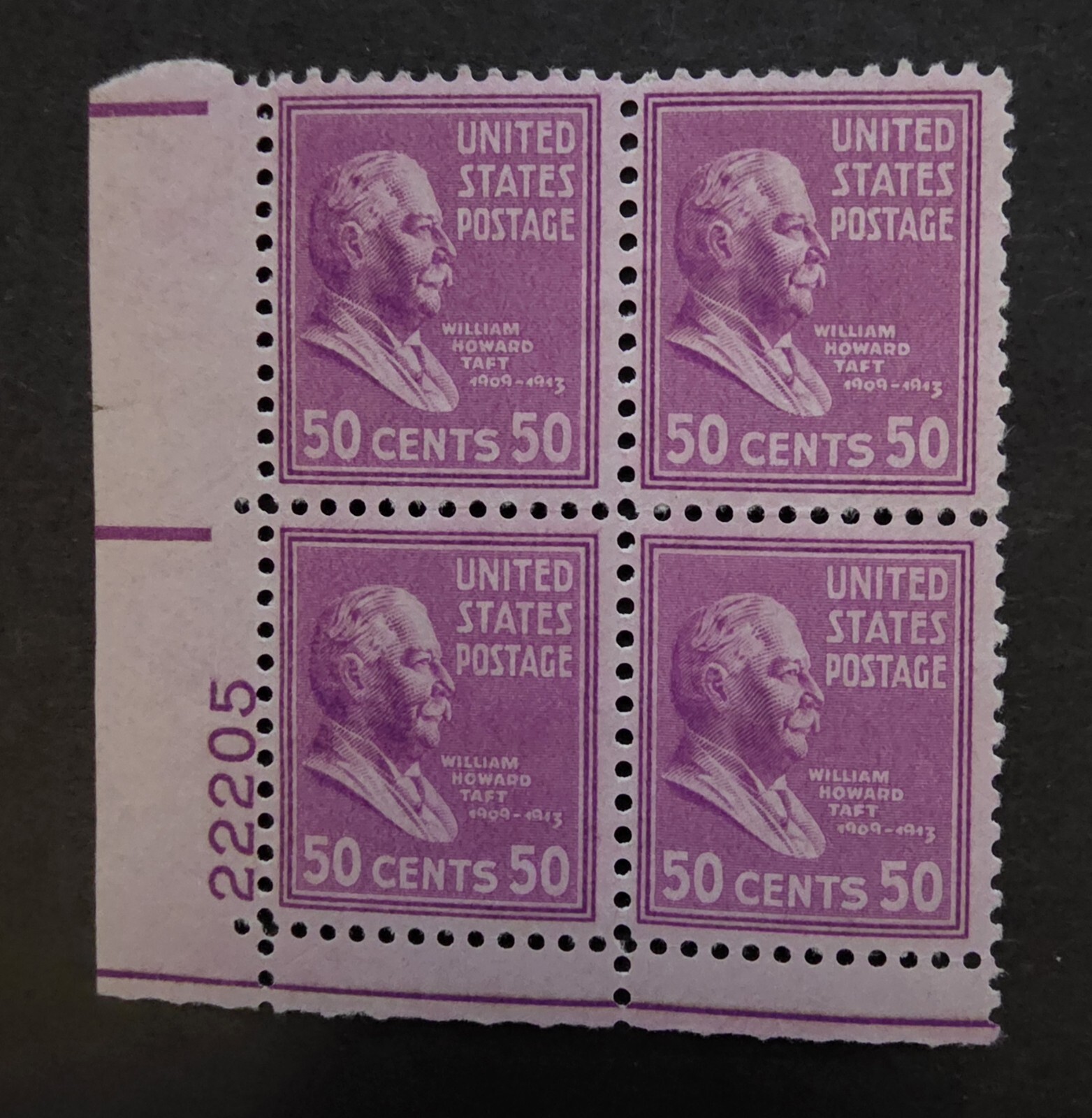 US Scott 831 50c William Taft Stamp Plate Block Mint MNH OG Unused ...