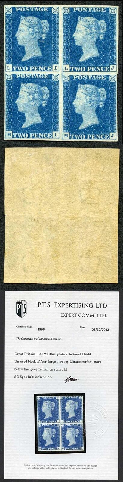 1840 2d Blue Plate 2 MINT BLOCK of Four Ex Royle PTS Cert Very RARE ...