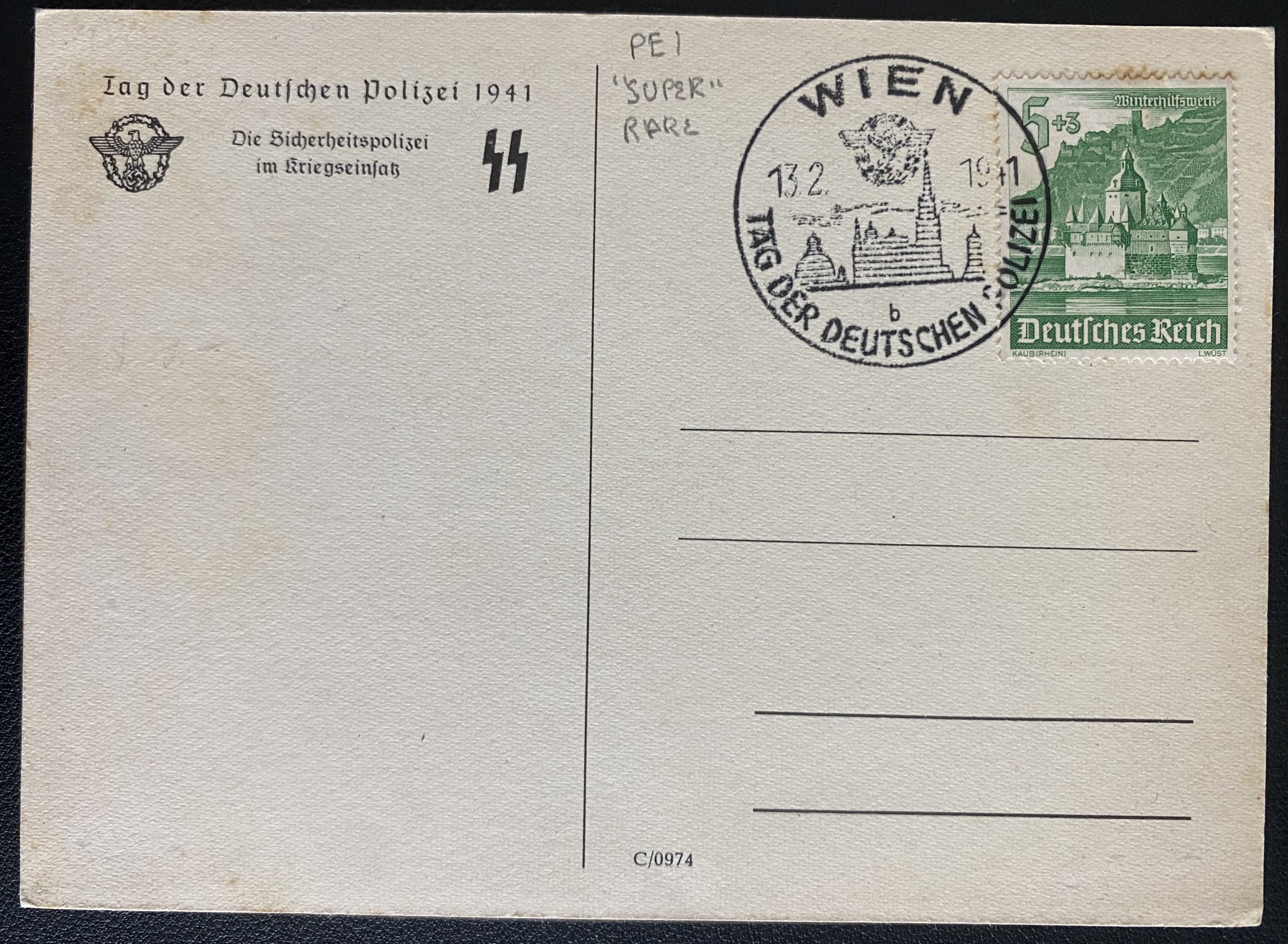 1941 Vienna Germany Picture Postcard Cover Waffen SS Police special ...