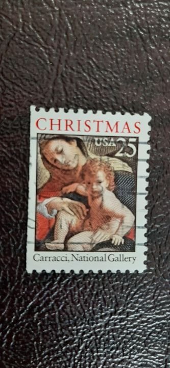 US Scott # 2427; used 25c Christmas from 1989; VF centering; off paper ...